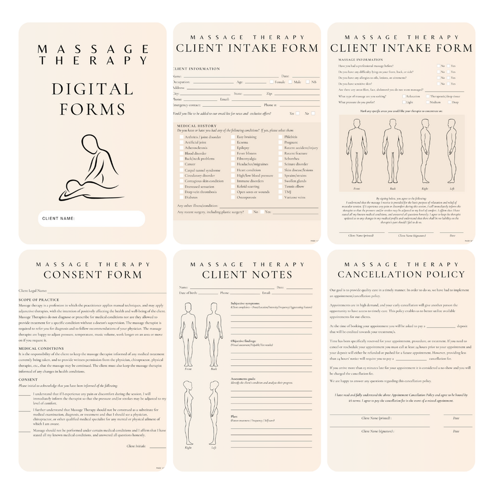 Massage Therapy Digital Forms Bundle – Beauty Therma
